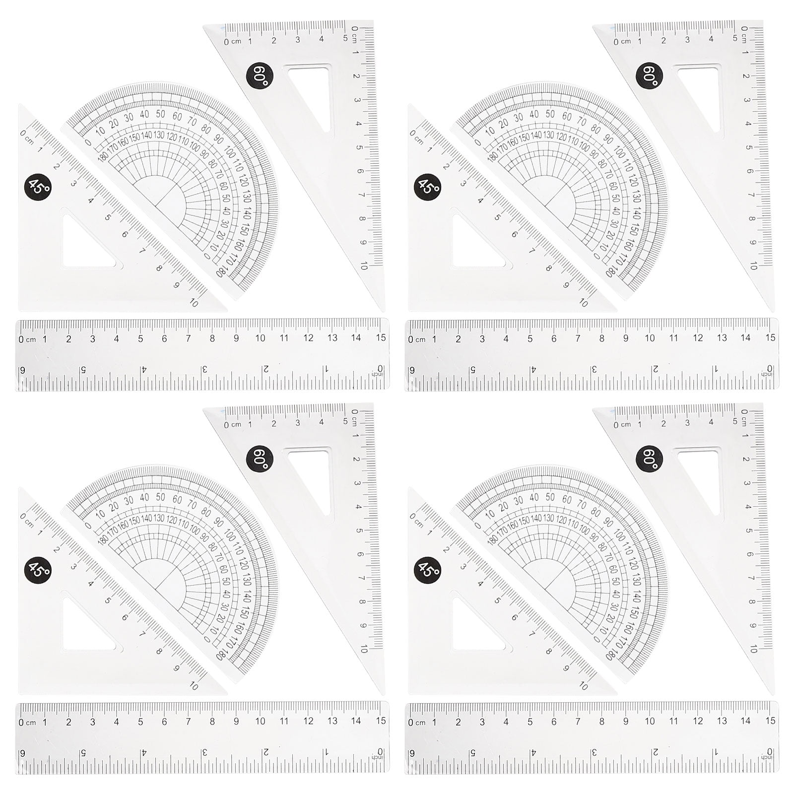 4 Sets Office Supplies Protractor Transparent Ruler Triangular Scale ...