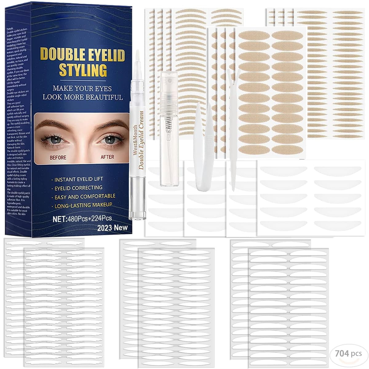 4 Sets of Options-Eyelid Tape, 7 Shapes 704Pcs Eyelid Lifter Strips ...
