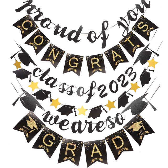 4 Sets Paper Banner Graduation Themed Party Hanging Banner Decoration ...