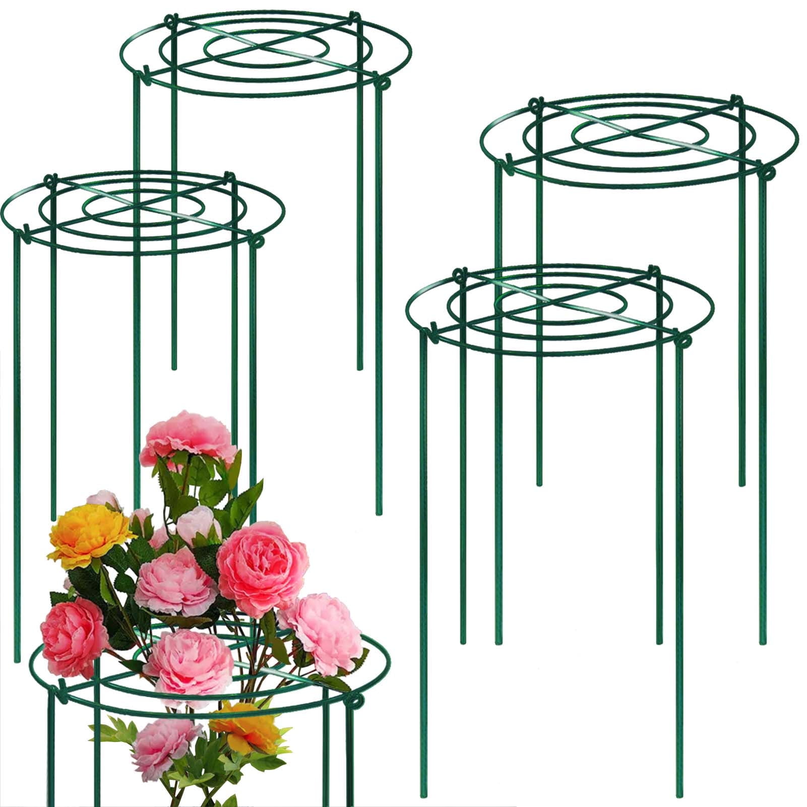 4 Sets Peony Support Cage,10" Dia. x 16" High Grow Through Hoops Grids ...