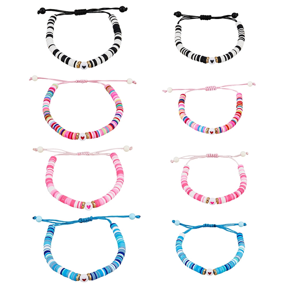 4 Sets Polymer Clay Heishi Surfer Bead Bracelets Set Heart Preppy ...