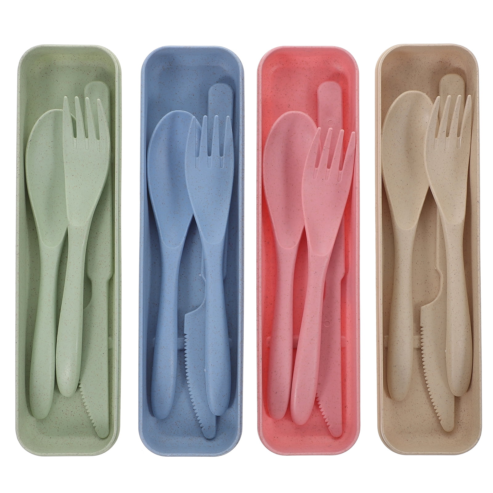 4 Sets Portable Cutlery Plastic Fork Flatware Reusable Tableware Travel ...