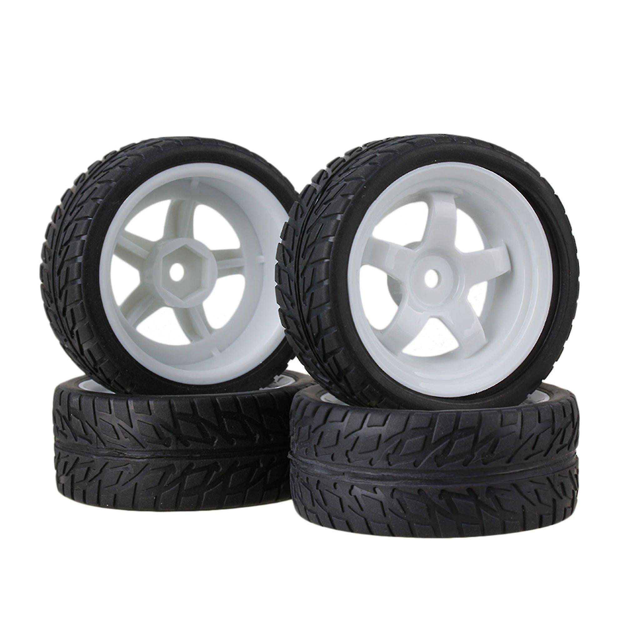 4 Sets Rc1:10 On-road Car Rubber Flame Tyre & White Plastic 5-spoke ...