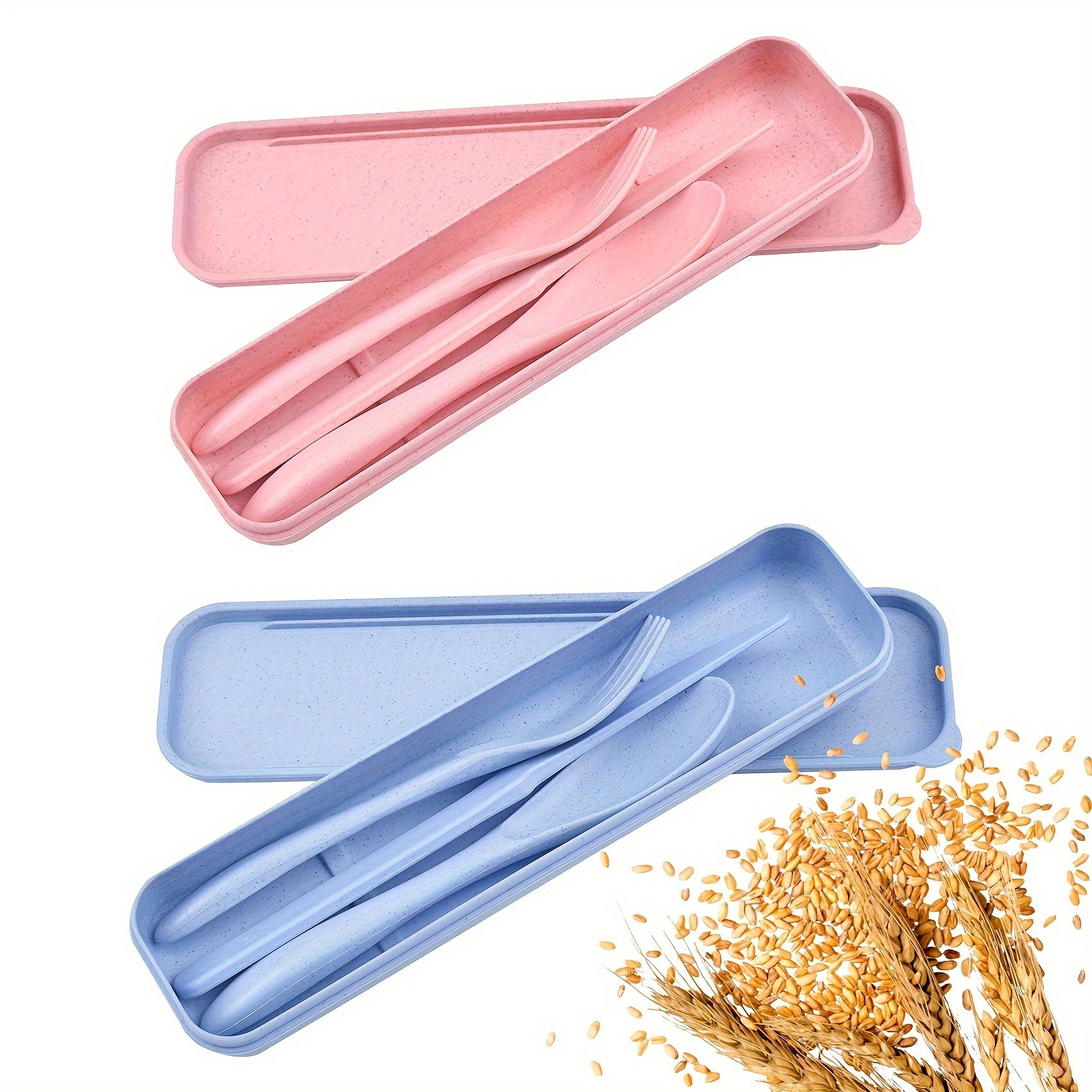 4 Sets Reusable Wheat Straw Utensils Set With Case, Portable Cutlery ...