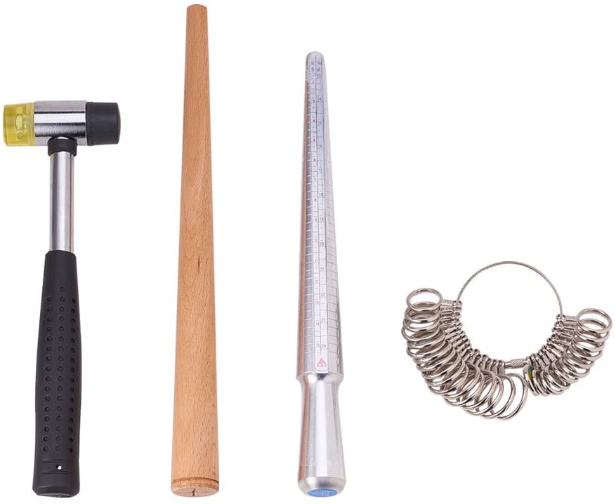 4 Sets Ring Mandrel Sizer Tool with Wood Mandrel Finger Sizing Measuring Stick US 0-15 and Ring ...
