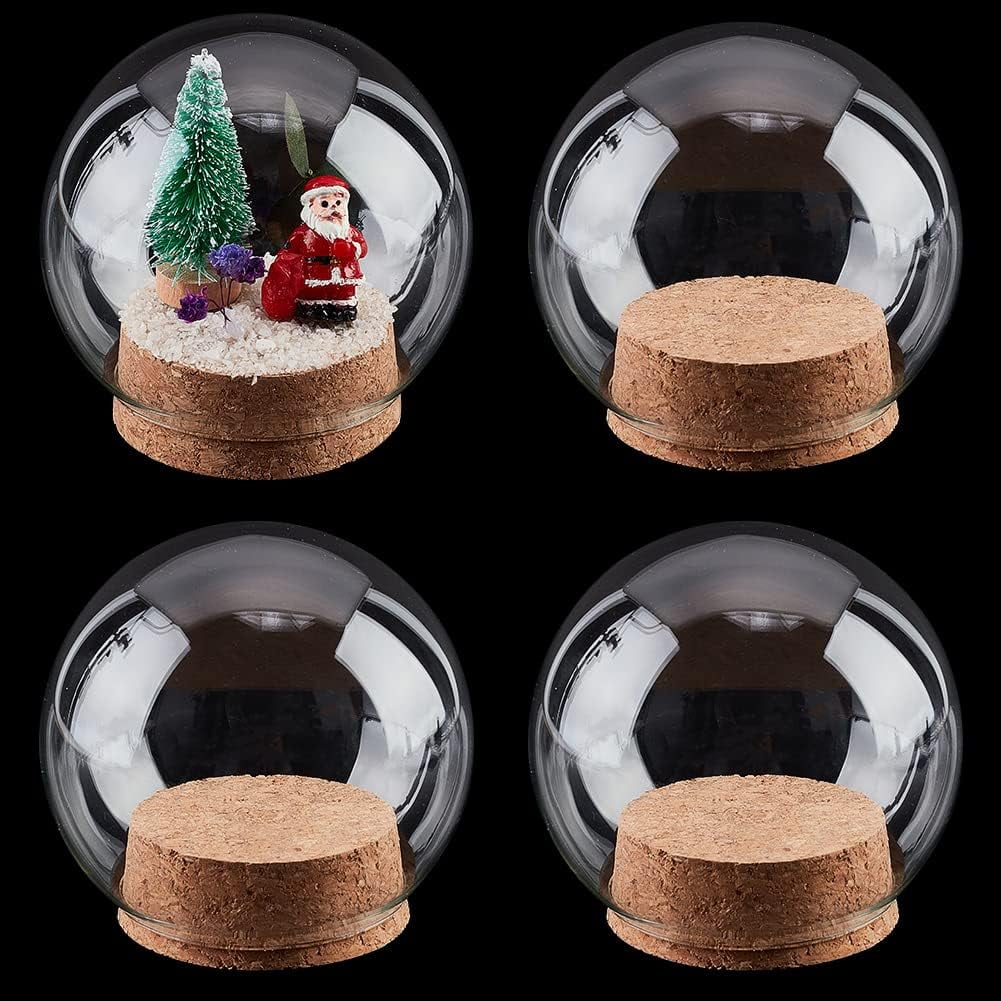 4 Sets Round Glass Dome with Cork Base Clear Cloche Bell Jar Bottles ...