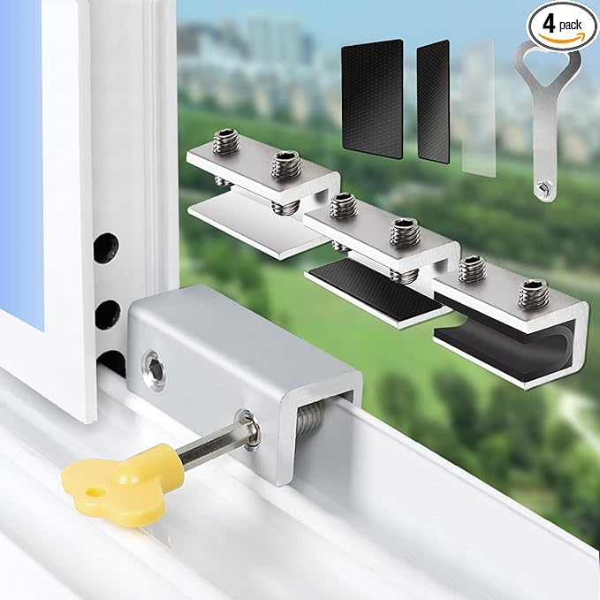 4 Sets Sliding Window Locks, Security Window Double Lock with Key ...