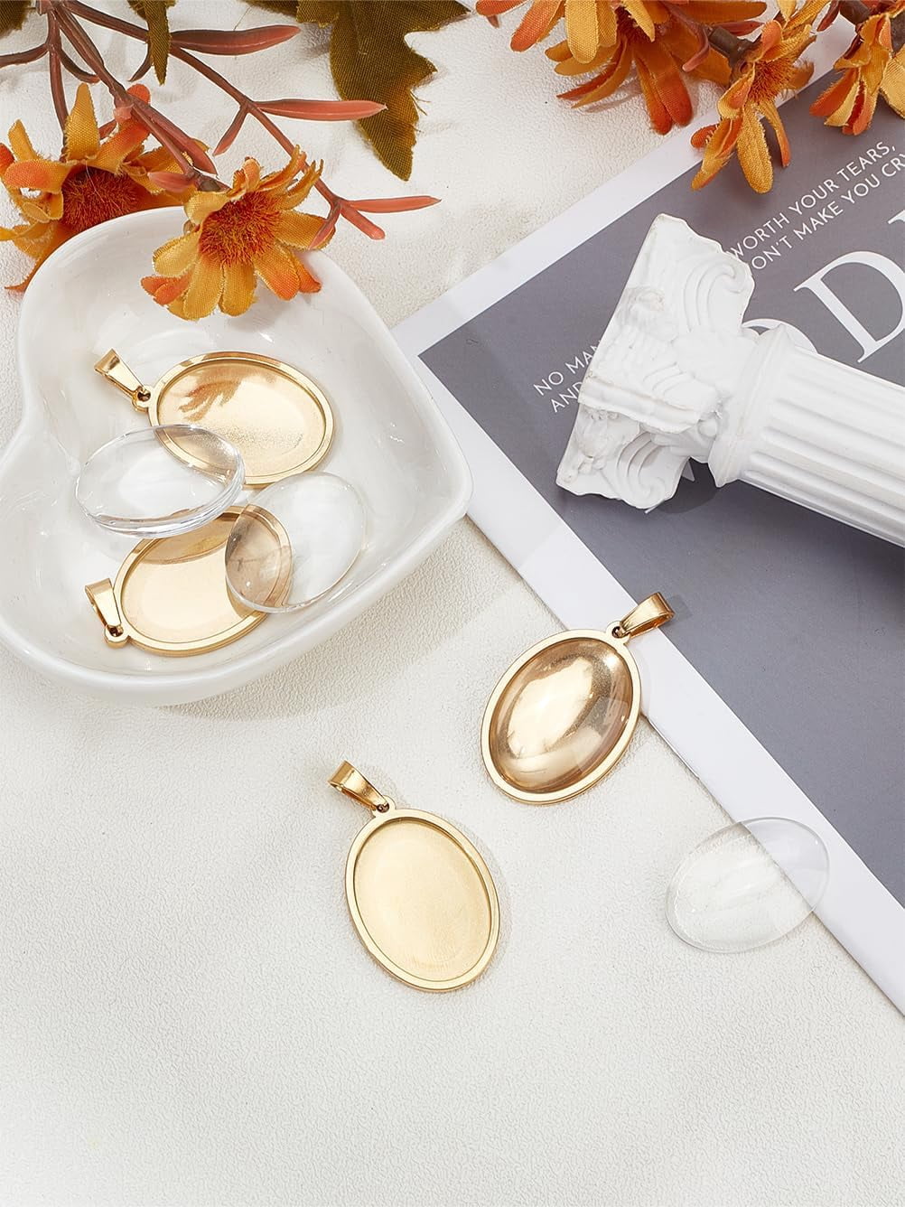 4 Sets Stainless Steel Pendant Trays Oval Pendant Cabochon Settings ...