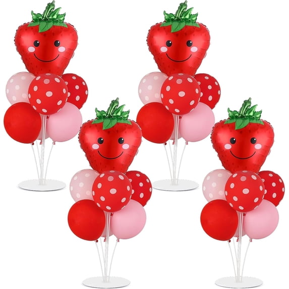 4 Sets Strawberry Party Balloons Stand Kit with Strawberry Foil ...