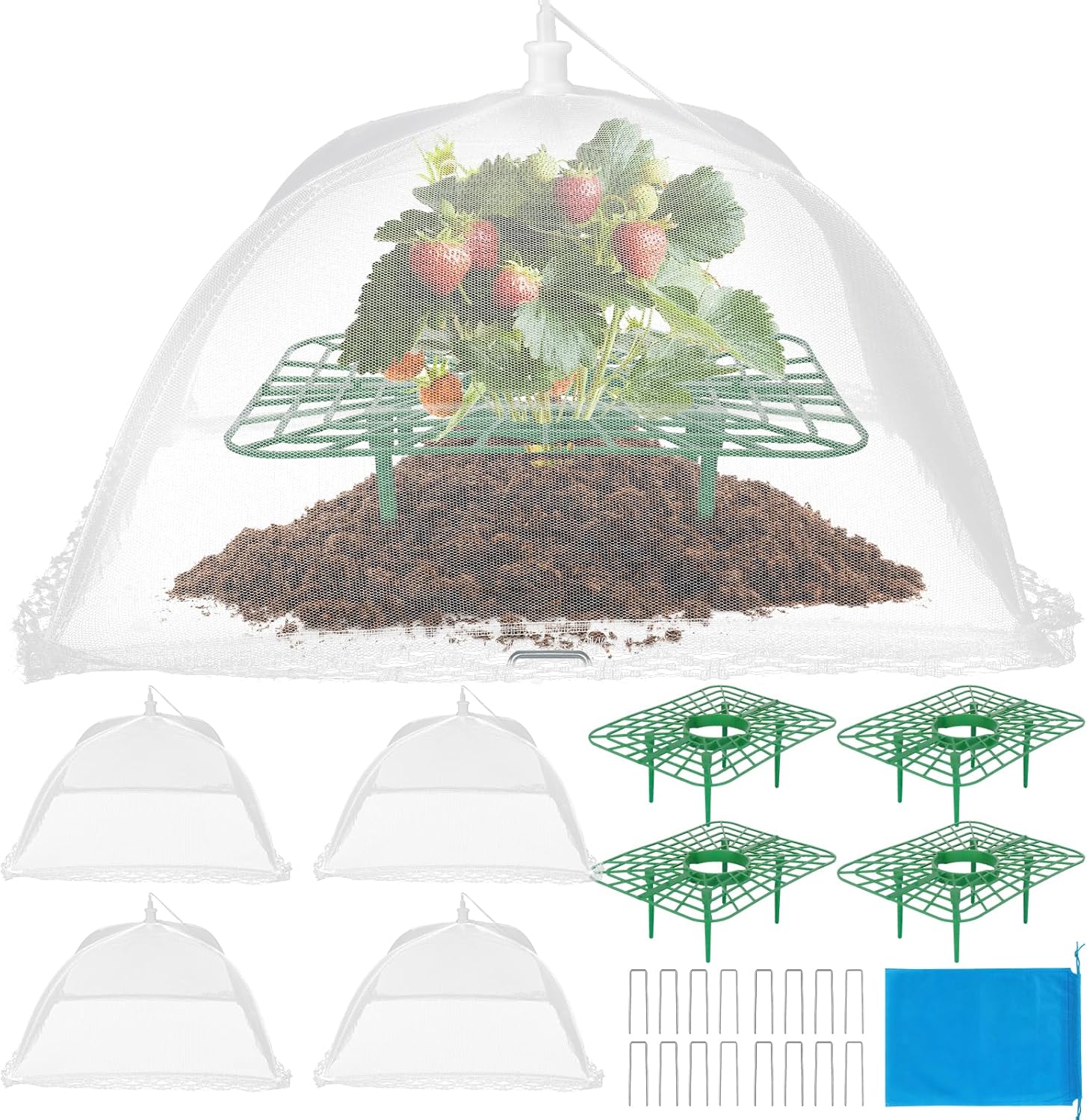4 Sets Strawberry Plant Support with Mesh Plant Cover,Strawberry ...