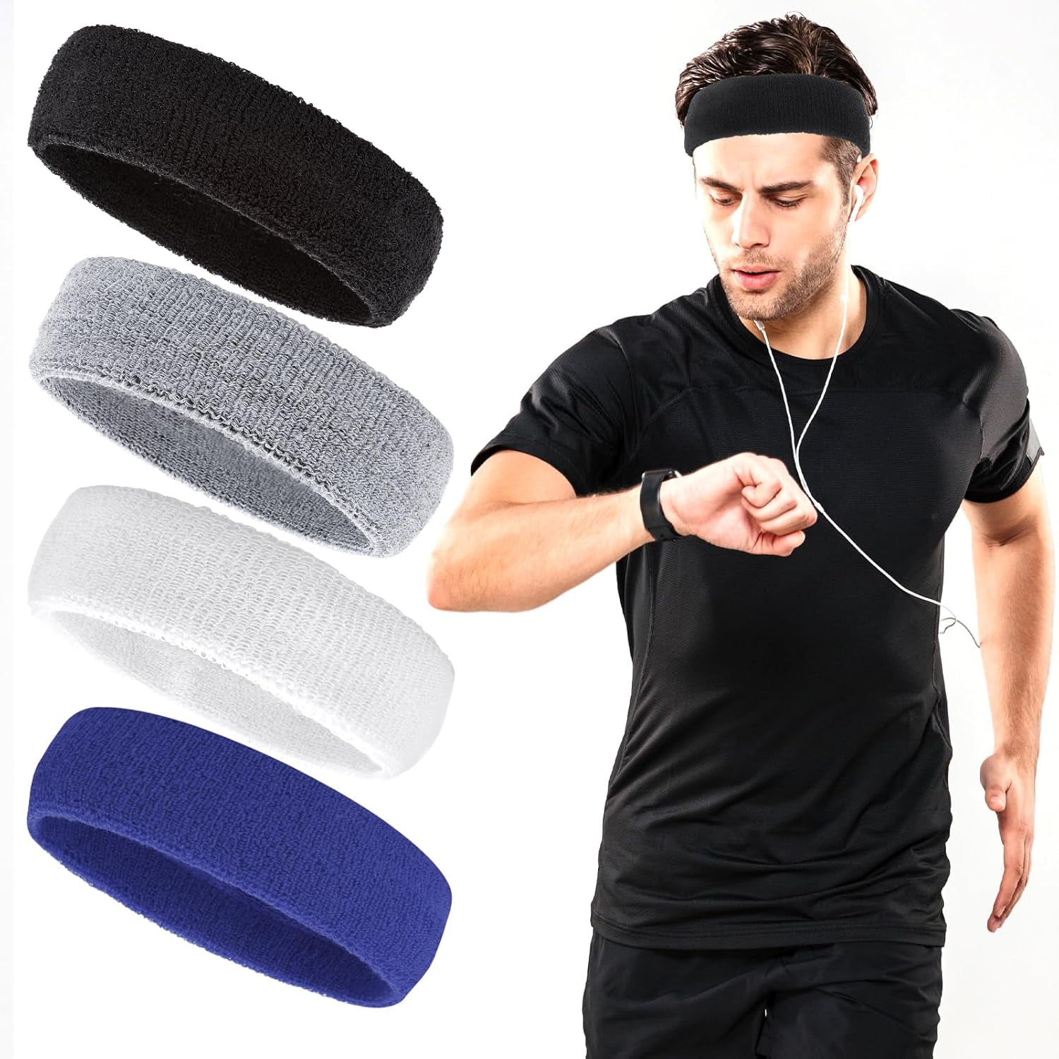 4 Sets Sweatbands Sports Headband For Men Women Wicking Sweat Headband