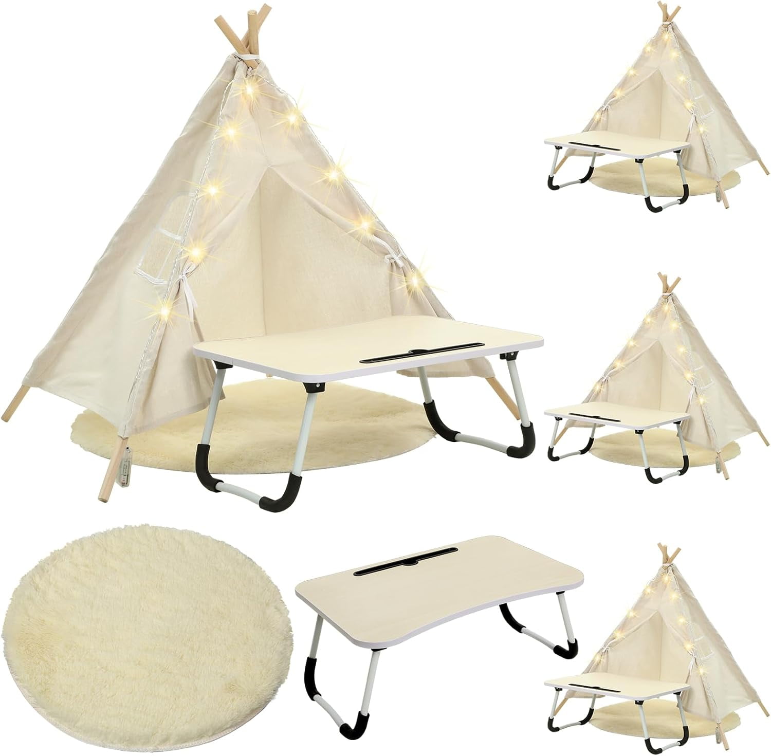 4 Sets Teepee Tent for Kids Indoor Play Teepee Tent Set with Light ...