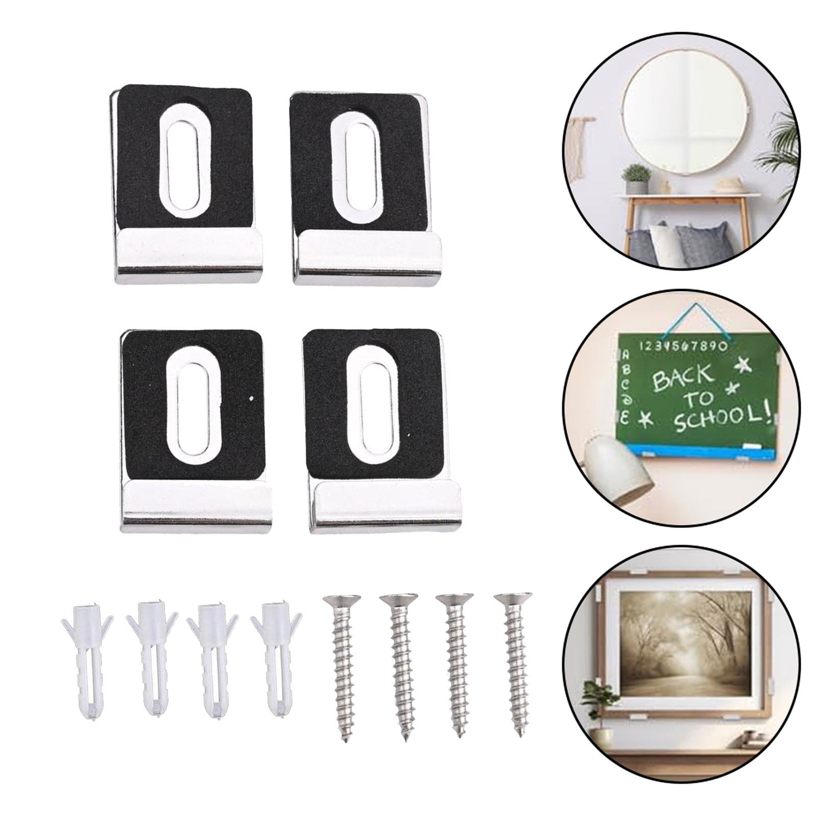 4 Sets Wall Mount Mirror Clips for Heavy Mirrors with Screws and Hooks ...