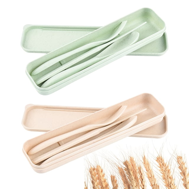 4 Sets Wheat Straw Utensils Set With Case, Portable Cutlery Set Knives ...