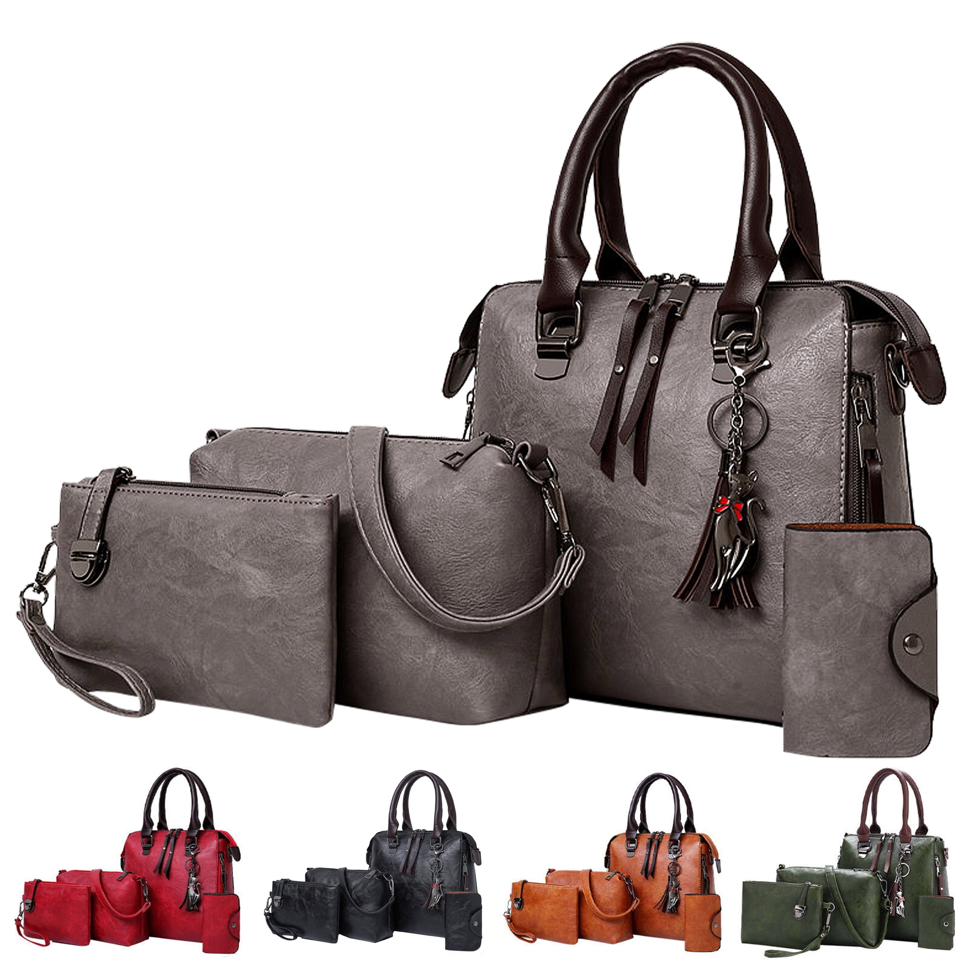 4 Sets Women Handbag PU Leather Vintage Tote Messenger Bag Wallet ...