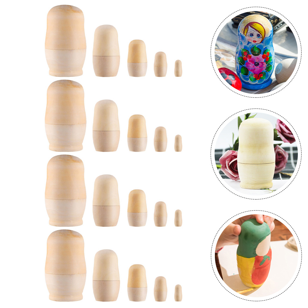 4 Sets of Russian Stacking Dolls Desktop Wood Handicraft Blank DIY ...