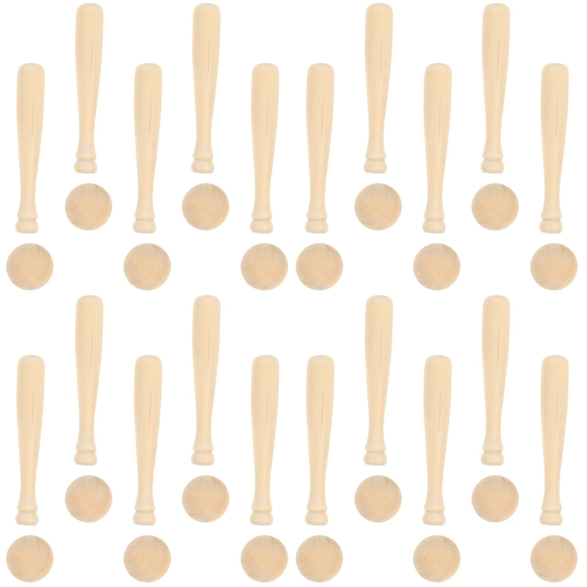 4 Sets of Wood Baseball and Baseball Bat Crafts Wooden Unfinished ...
