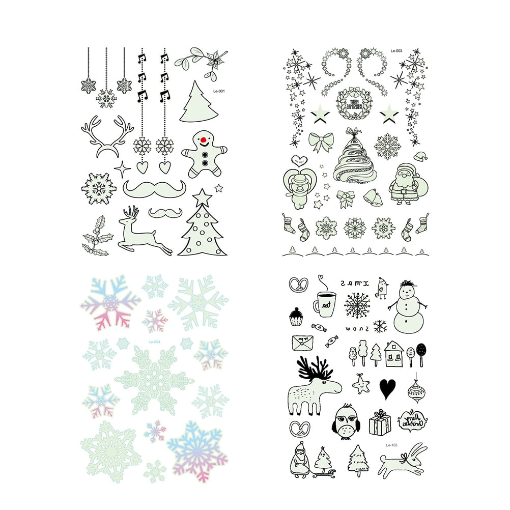 4 Sheet Christmas Luminous Stickers Face Sticker Temporary Tattoos Decorative Stickers Body Art