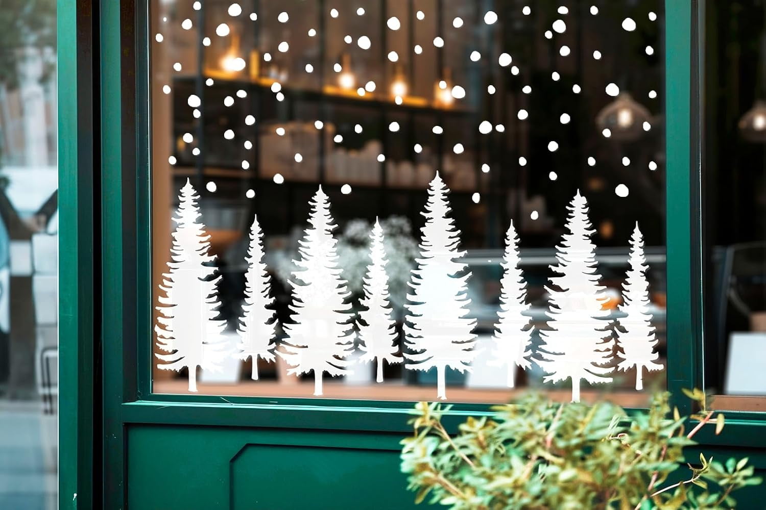4 Sheet Christmas Window Clings Snowy Xmas Forest Trees Double-Sided ...