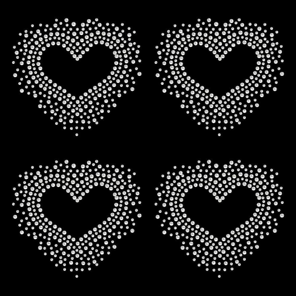4 Sheet Heart Glitter Rhinestone Iron on Transfers 16 pcs Love Heart Middle East Rhinestone ...