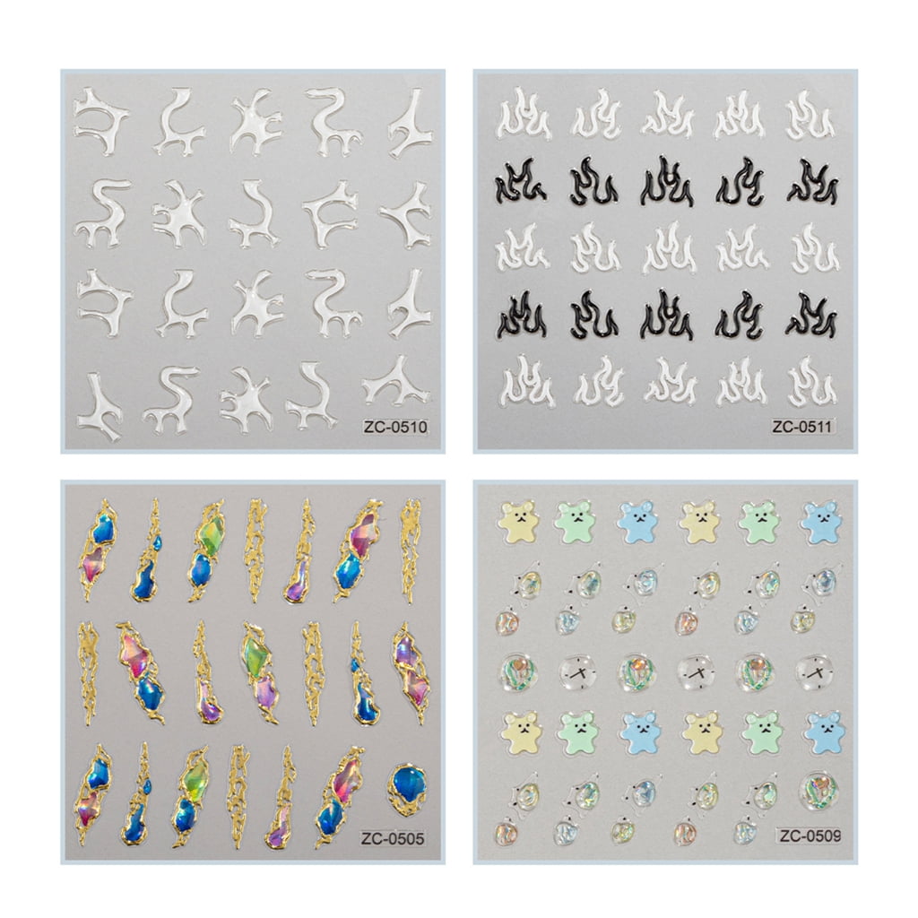 4 Sheet Nail Art Sticker Decals 5D Embossed Nail Art Accessories Self ...