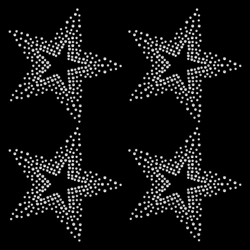 4 Sheet Star Glitter Rhinestone Iron on Transfers 16 pcs Star Shape ...