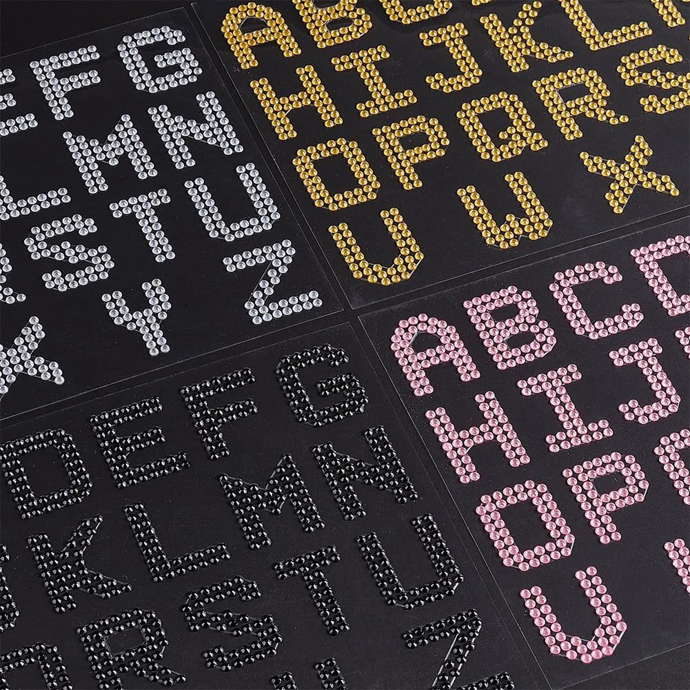 4 Sheets 104 Pcs Bling Rhinestone Alphabet Letter Stickers Self ...
