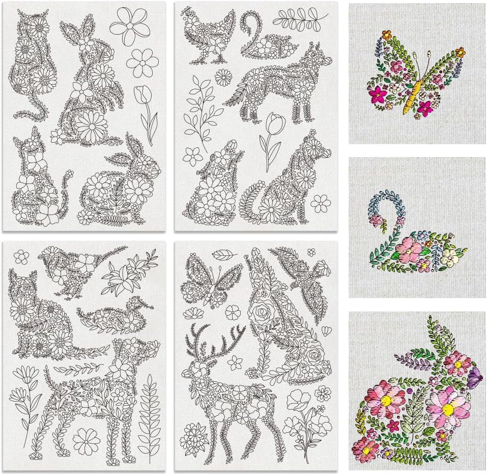 4 Sheets 11.6x8.2 Inch Stick and Stitch Embroidery Patterns Non-woven ...