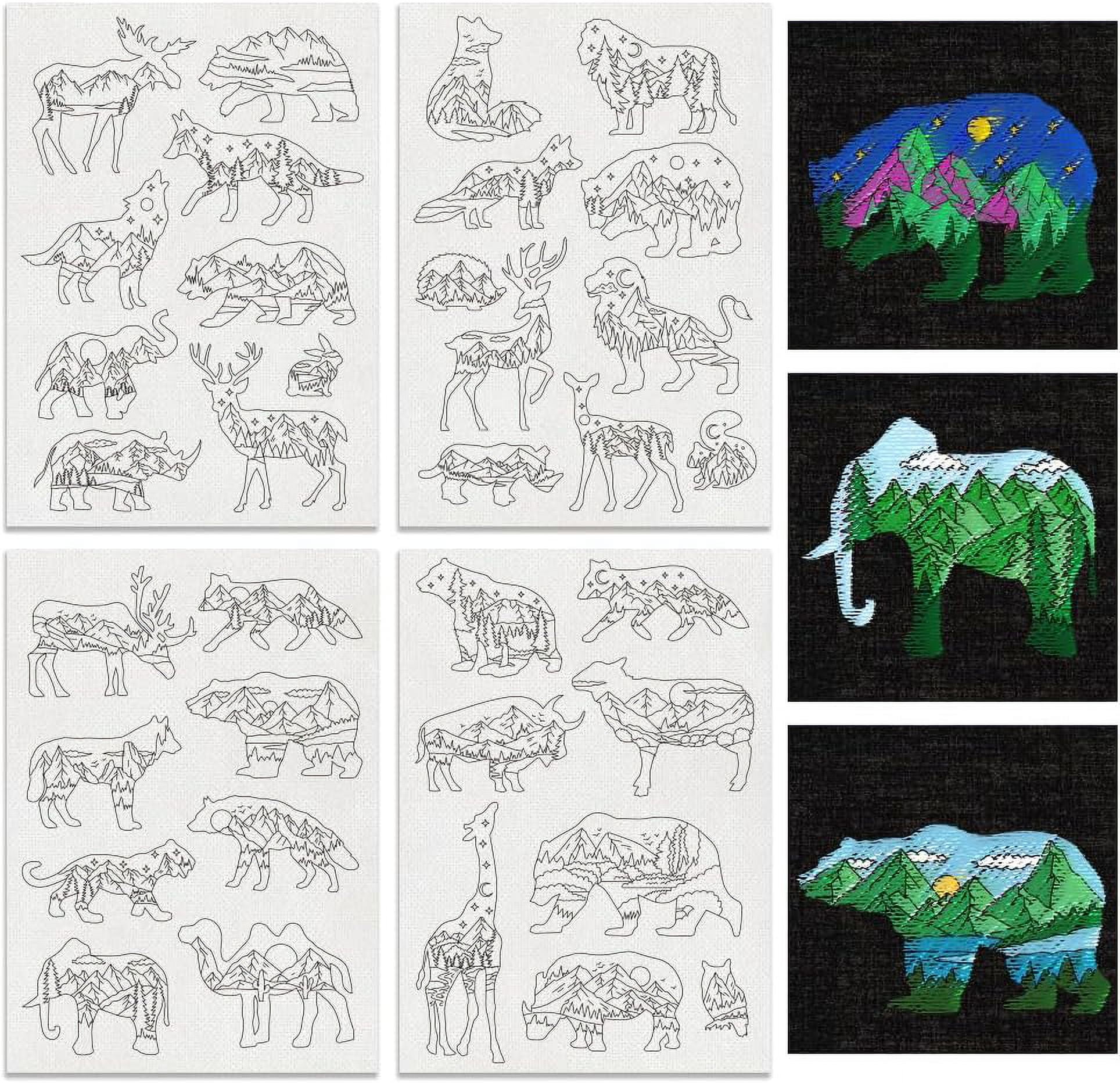 4 Sheets 11.6x8.2 Inch Stick and Stitch Embroidery Patterns Non-woven ...