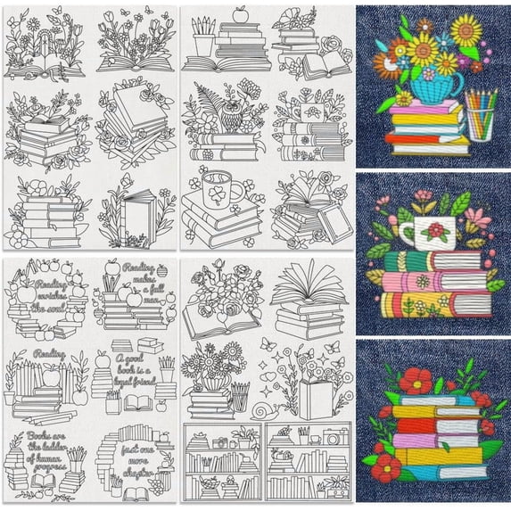 4 Sheets 11.6x8.2 Inch Stick and Stitch Embroidery Patterns Non-woven ...