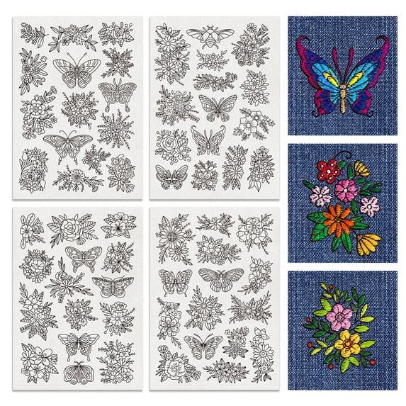4 Sheets 11.6x8.2 Inch Stick and Stitch Embroidery Patterns Non-woven ...