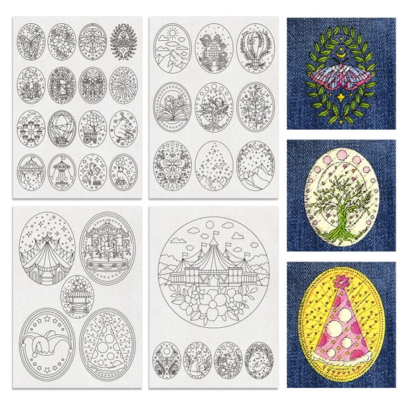 4 Sheets 11.6x8.2 Inch Stick and Stitch Embroidery Patterns Non-woven ...