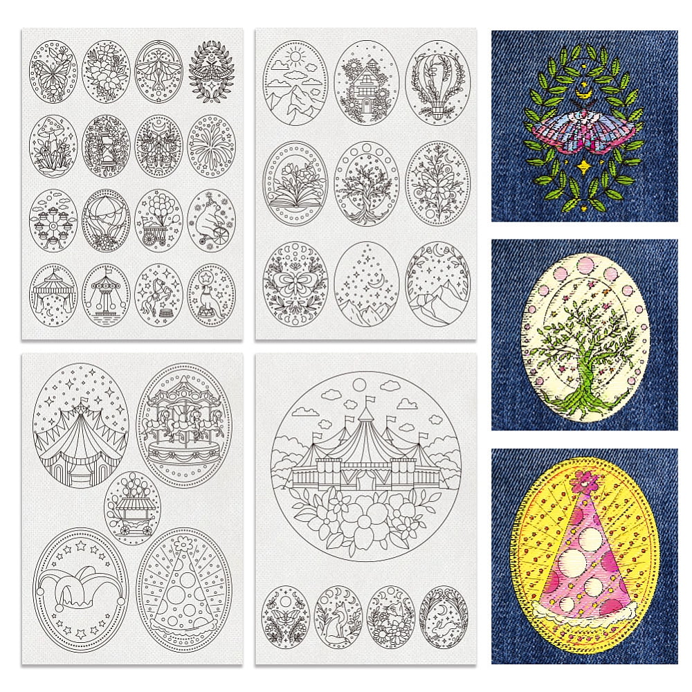 4 Sheets 11.6x8.2 Inch Stick and Stitch Embroidery Patterns Non-woven ...