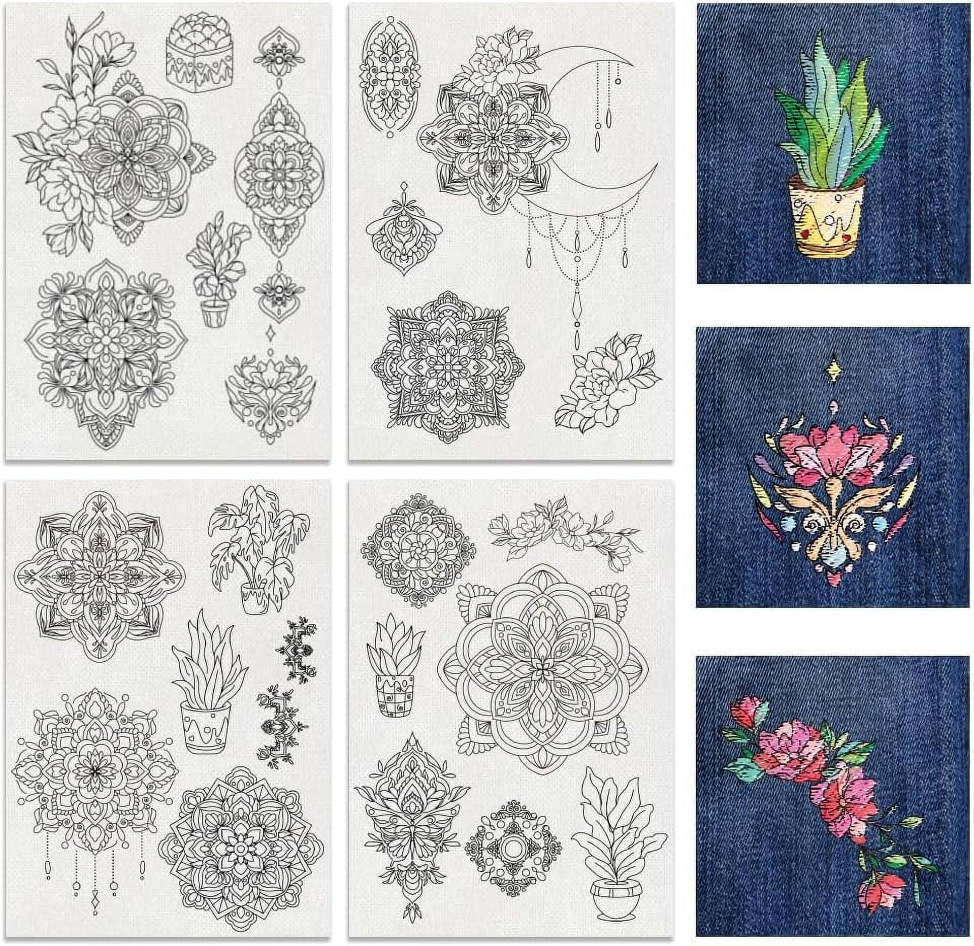 4 Sheets 11.6x8.2 Inch Stick and Stitch Embroidery Patterns Non-woven ...