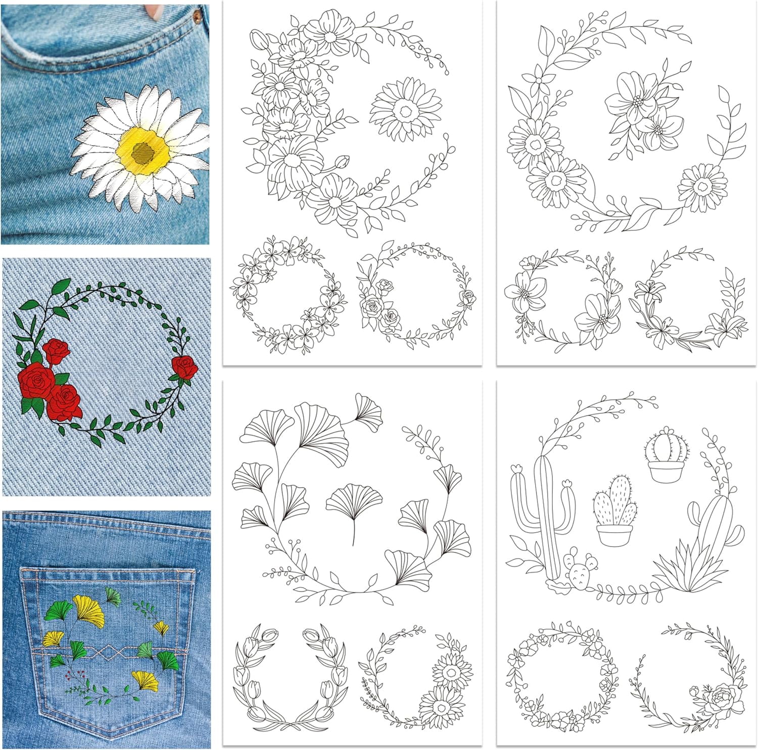 4 Sheets 11.6x8.2 Inch Stick and Stitch Embroidery Patterns Non-woven ...