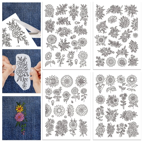 4 Sheets 11.6x8.2 Inch Stick and Stitch Embroidery Patterns Non-woven ...