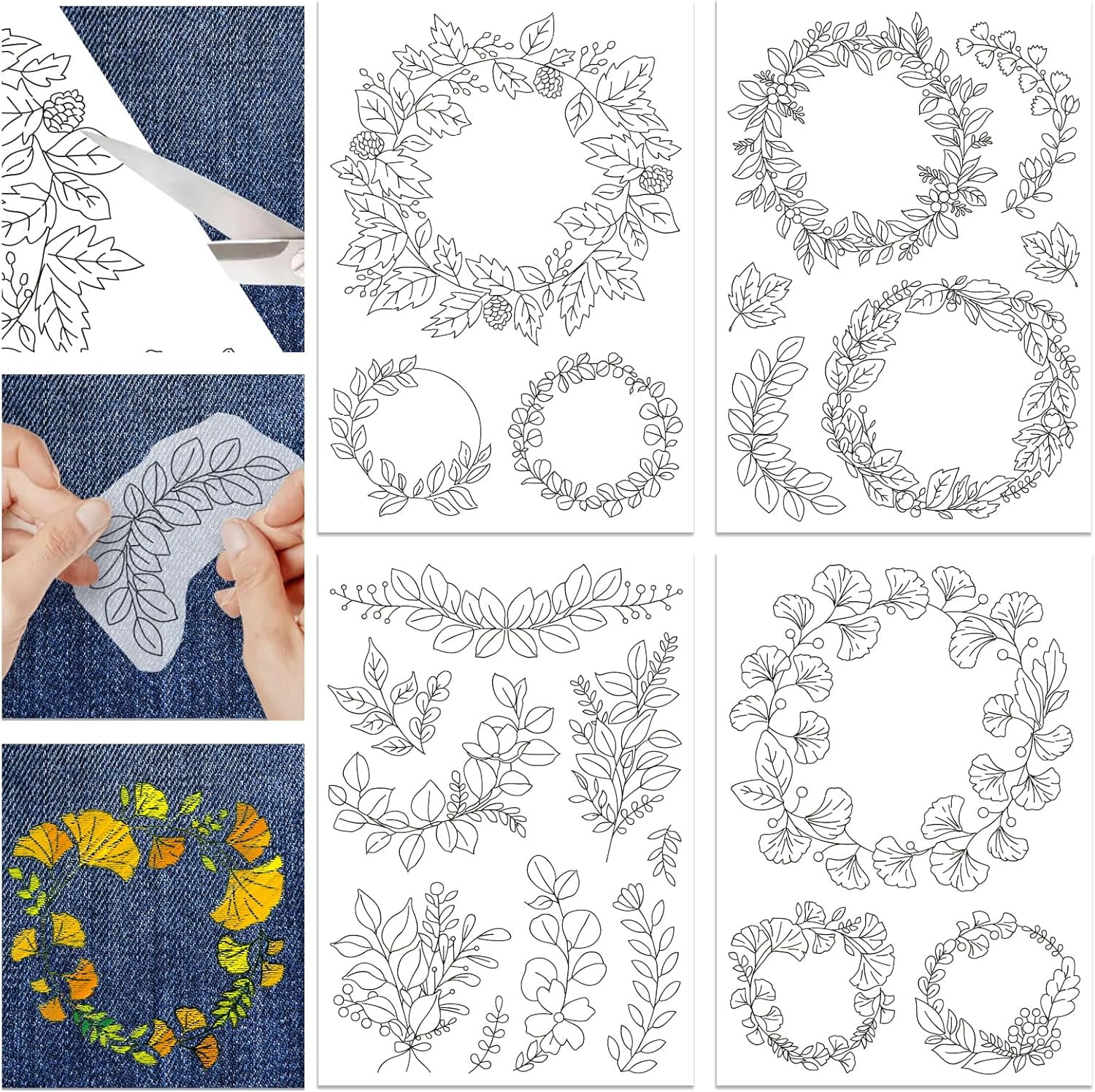 4 Sheets 11.6x8.2 Inch Stick and Stitch Embroidery Patterns Non-woven ...