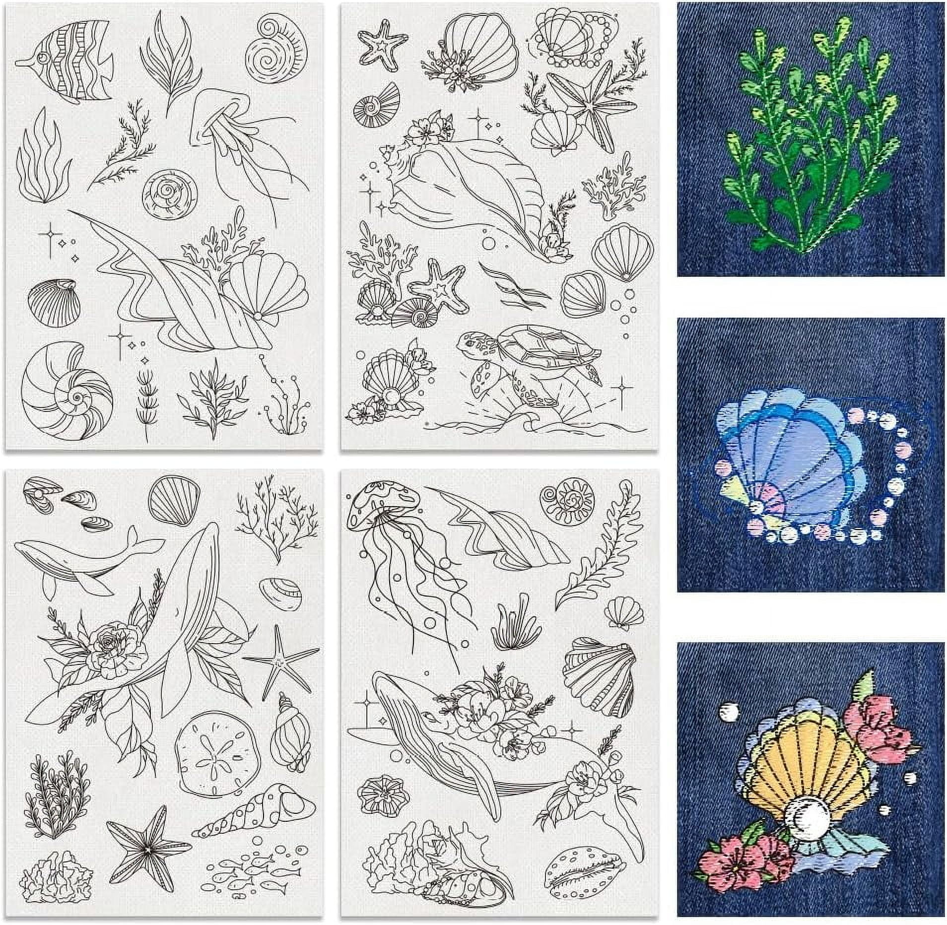 4 Sheets 11.6x8.2 Inch Stick and Stitch Embroidery Patterns Non-woven ...