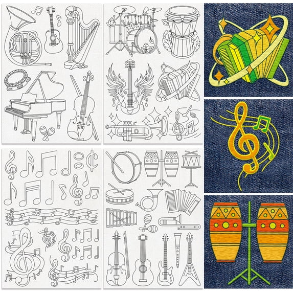 4 Sheets 11.6x8.2 Inch Stick and Stitch Embroidery Patterns Non-woven ...