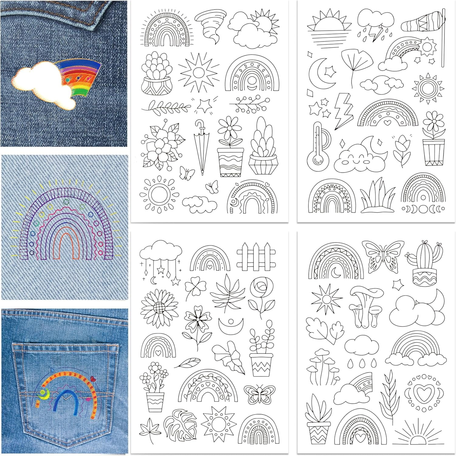 4 Sheets 11.6x8.2 Inch Stick and Stitch Embroidery Patterns Non-woven ...