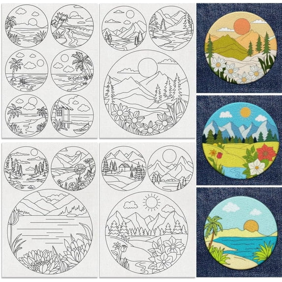 4 Sheets 11.6x8.2 Inch Stick and Stitch Embroidery Patterns Non-woven ...
