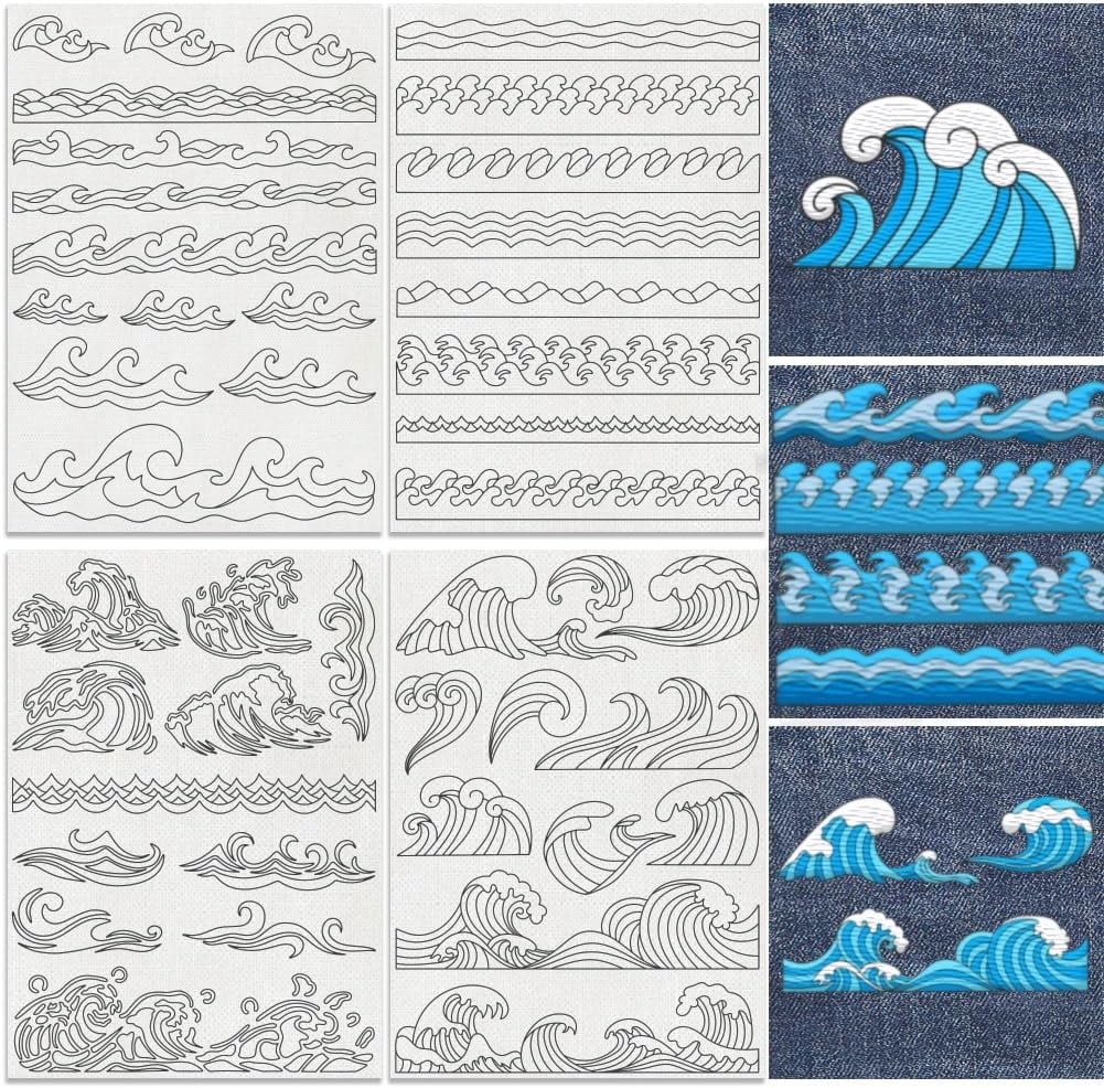 4 Sheets 11.6x8.2 Inch Stick and Stitch Embroidery Patterns Non-woven ...