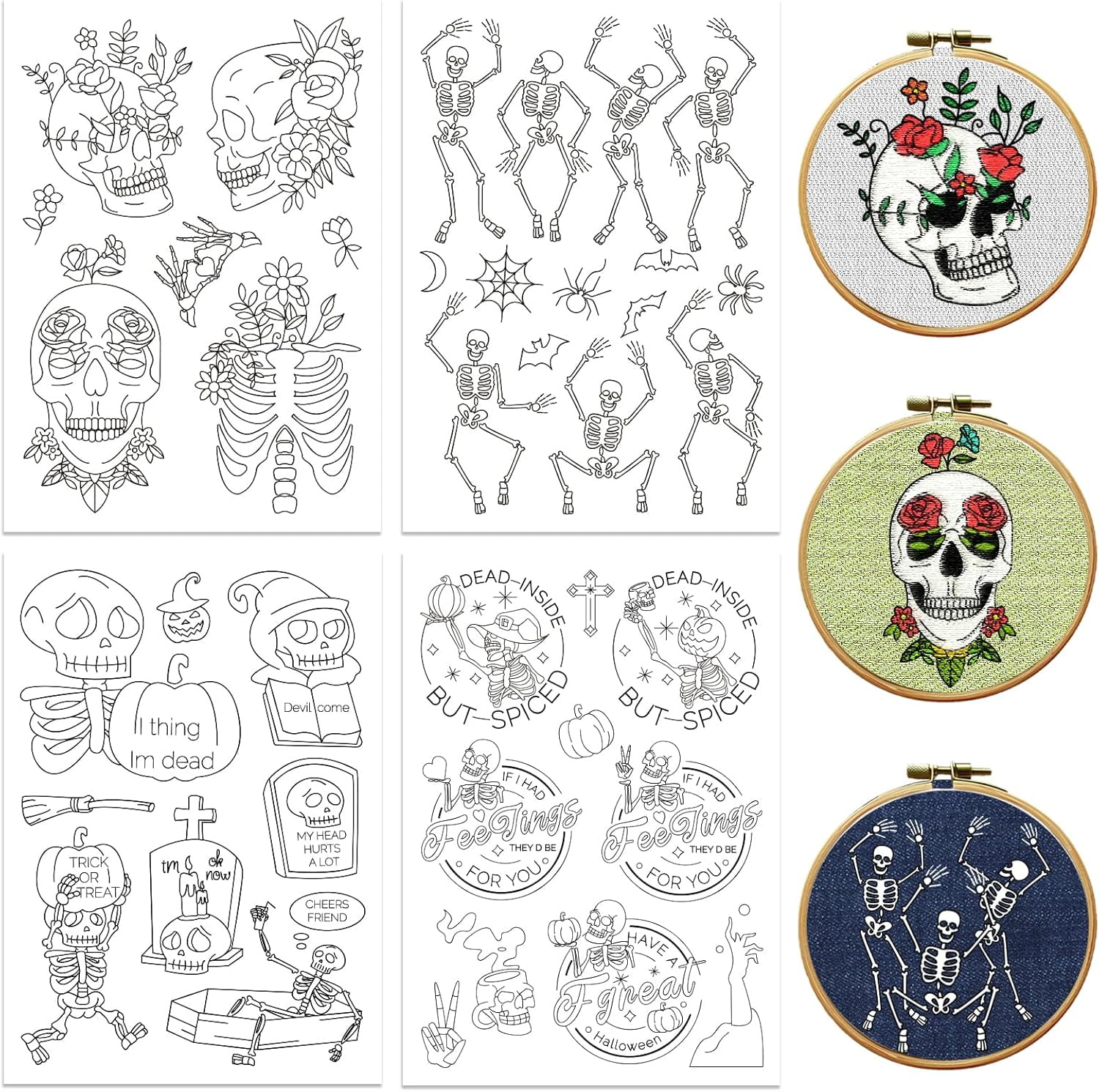 4 Sheets 11.6x8.2 Inch Stick and Stitch Embroidery Patterns Non-woven ...