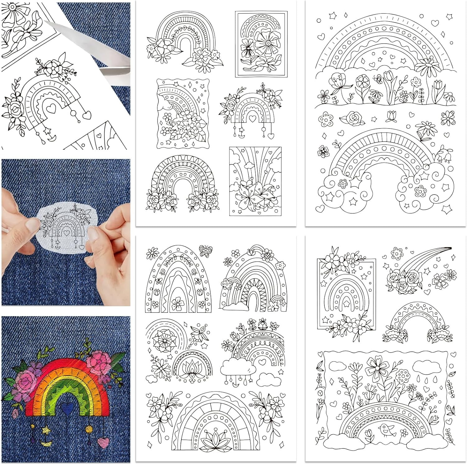 4 Sheets 11.6x8.2 Inch Stick and Stitch Embroidery Patterns Non-woven ...