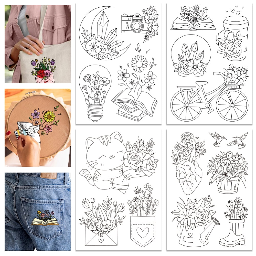 4 Sheets 11.7x8.3inch Bicycle and Book Stick and Stitch Water Soluble ...