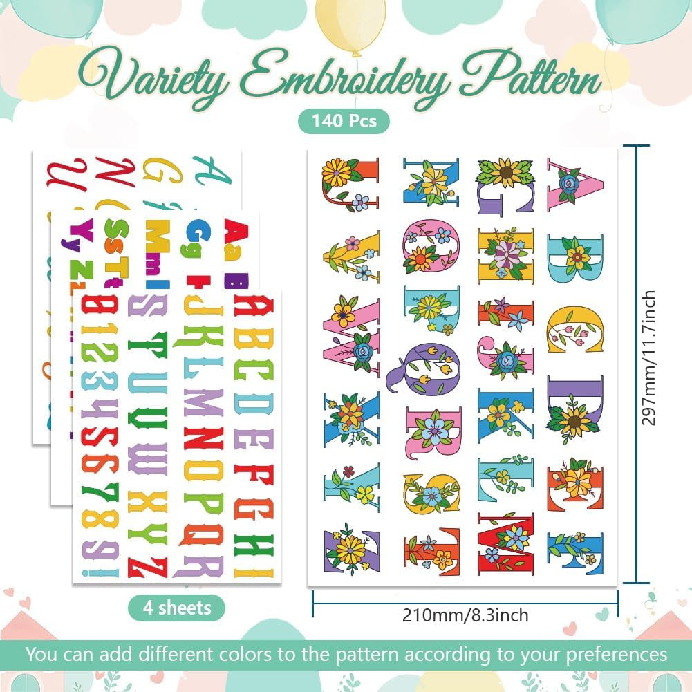 4 Sheets 11.7x8.3inch Colorful Art Alphabet Stick and Stitch Water ...