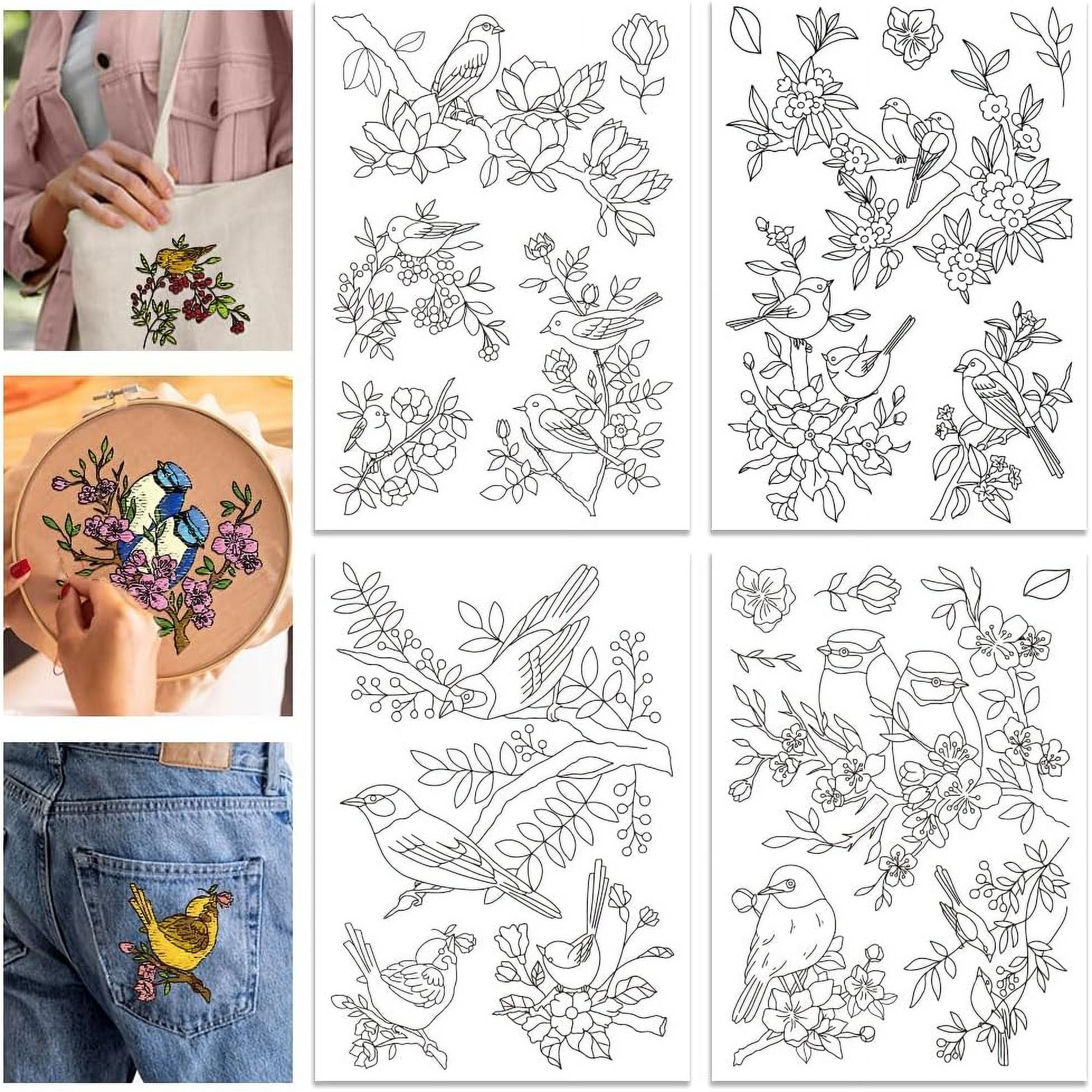 4 Sheets 11.7x8.3inch Flowers and Birds Stick and Stitch Water Soluble ...