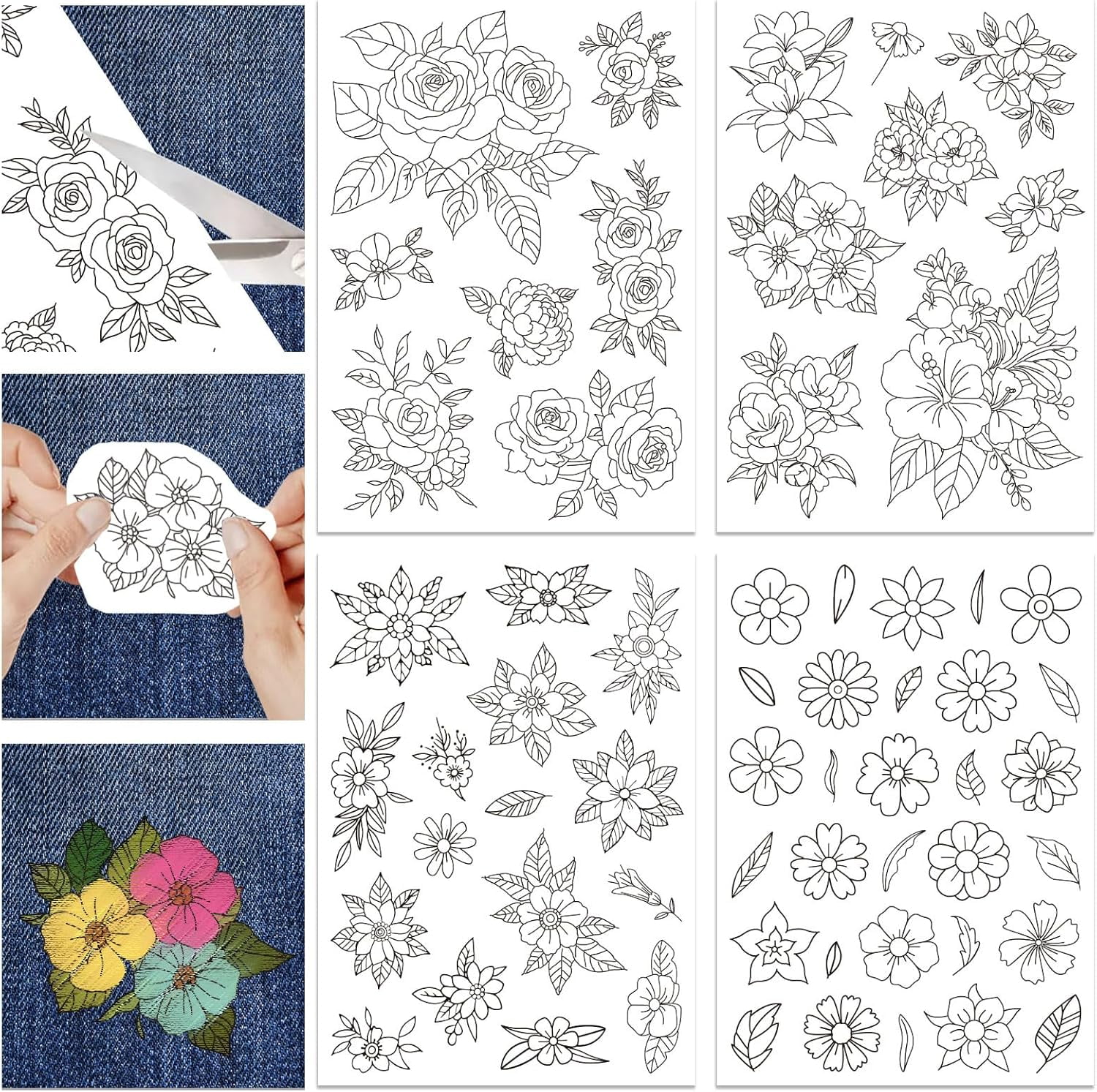 4 Sheets 11.7x8.3inch Flowers Leaves Stick and Stitch Water Soluble ...