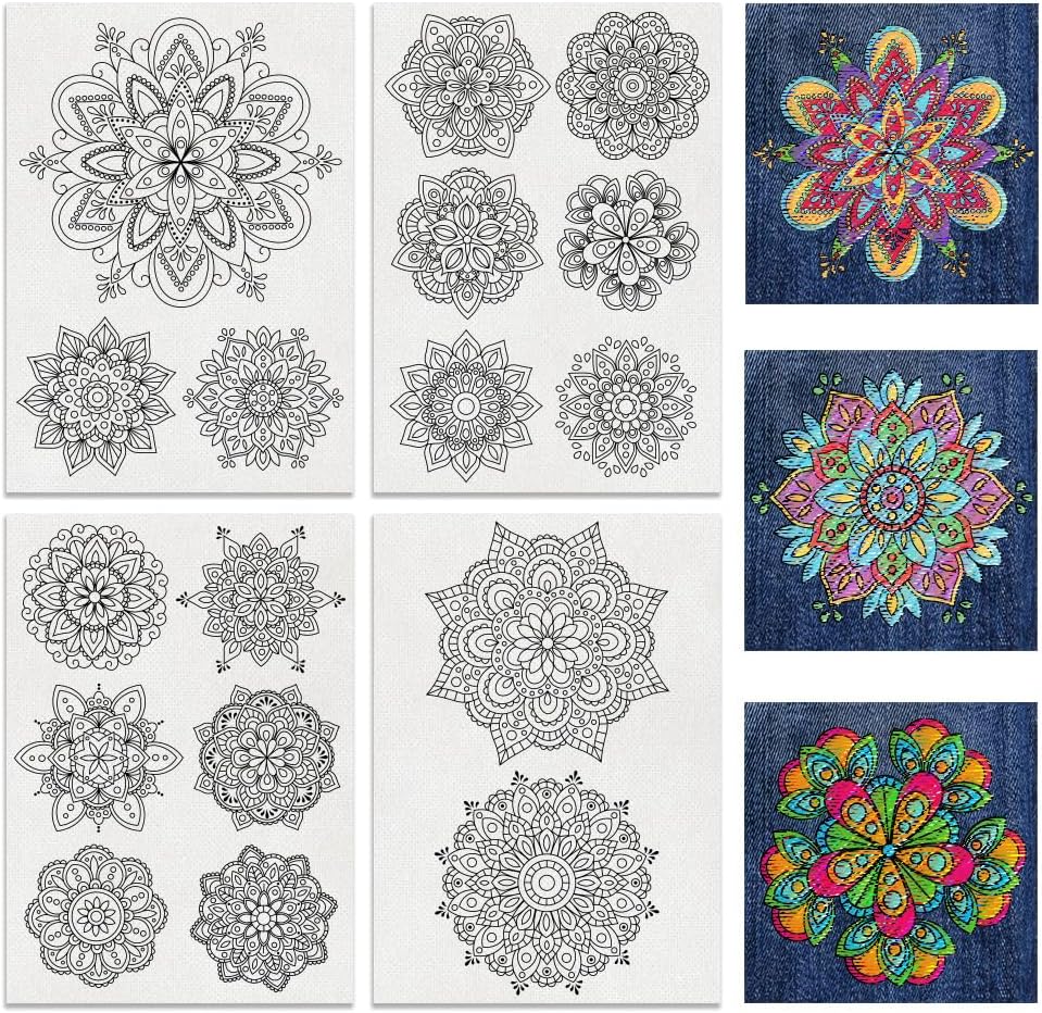 4 Sheets 17Pcs Mandela Flower Pattern Water Soluble Embroidery ...
