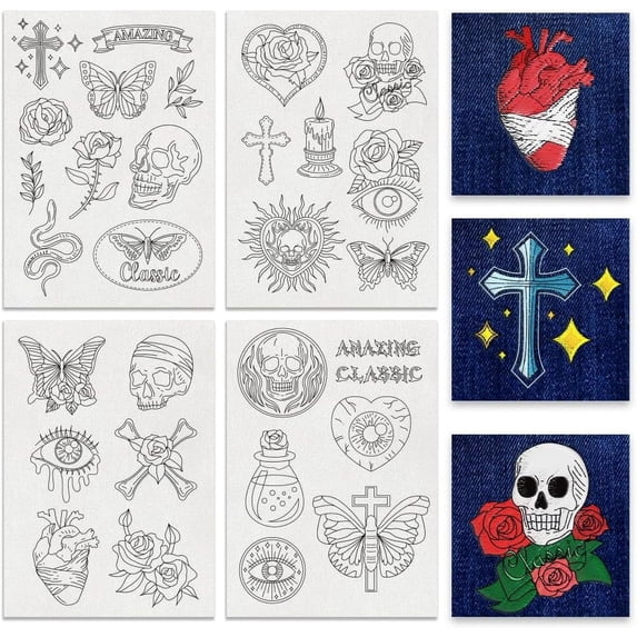 4 Sheets 30Pcs Elements Water Soluble Embroidery Rock Theme Stitch ...